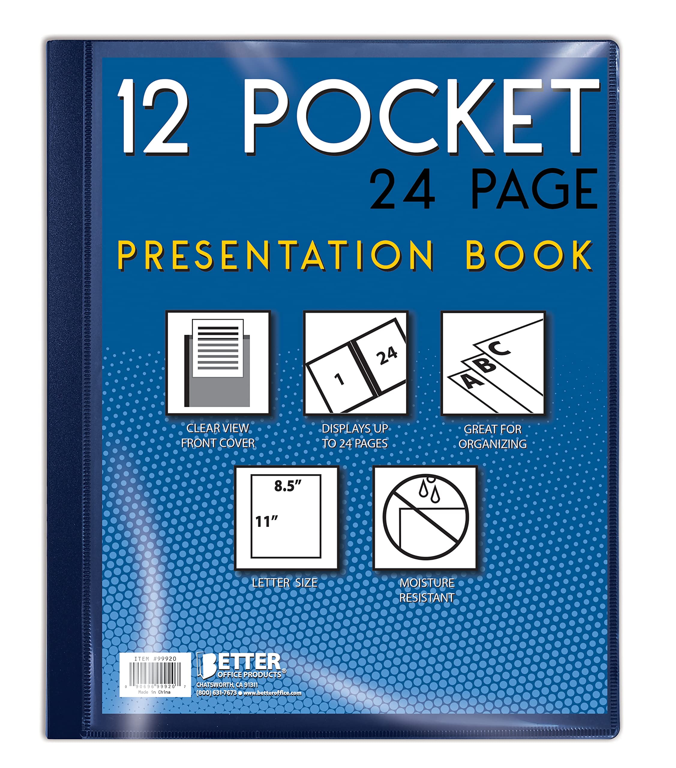 Better Office Products 12 Pocket Bound Presentation Book Blue 8.5x11 ...
