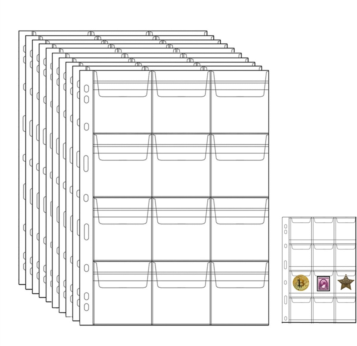 12-Pocket Coin Bags,Coin Collecting Pages 10 Pcs,Standard 9-Hole Coin ...