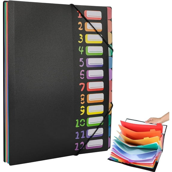 12 Pocket Expanding File Folder, Boriyuan File Organizer with Elastic ...