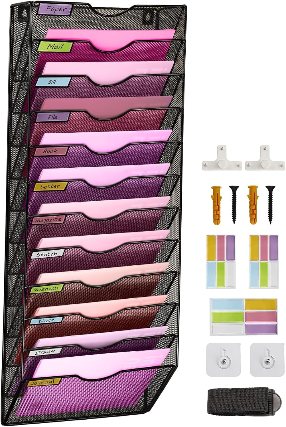 12 Pockets Mesh Wall File Holder Organizer Office Hanging File Folder ...