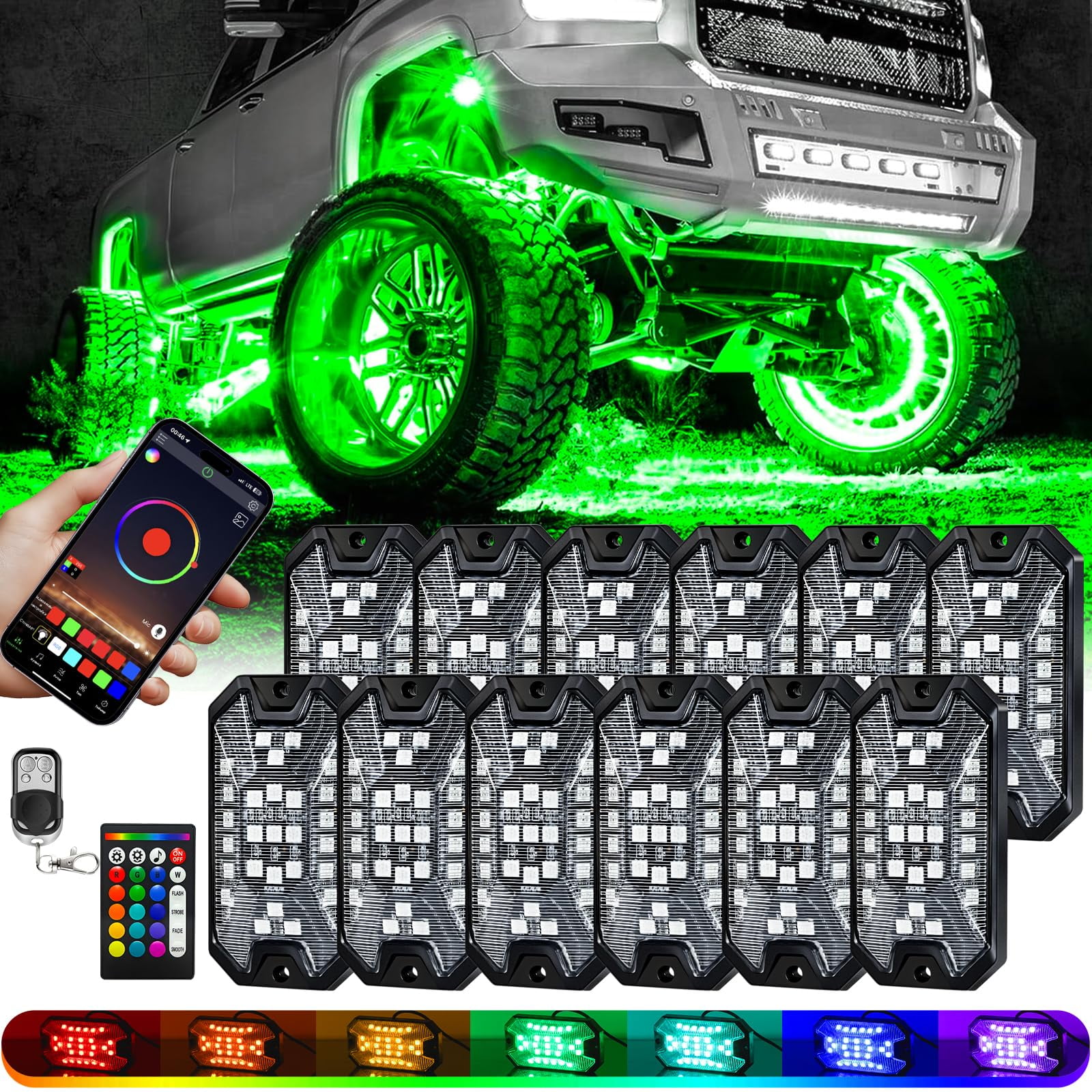 12 Pods 5 Sides SSF20 RGB LED Rock Kits High Brightness 27 Beads RGBW ...