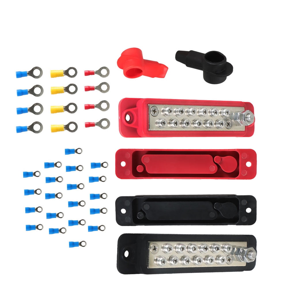 12 Point Busbar Bus Bar Power Distribution Block 180A 12V DC Pair Black ...