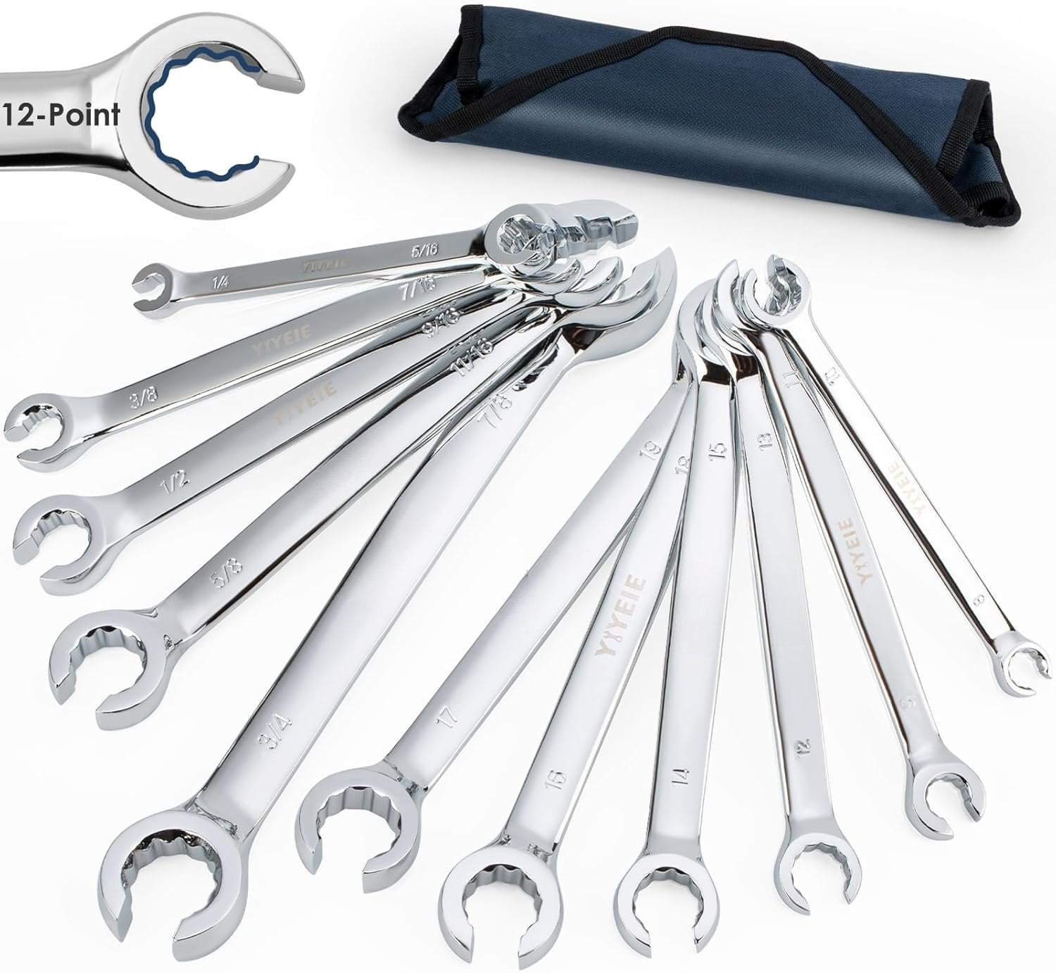 12-Point Flare Nut Wrench Set Metric & , 8mm-19mm & 1/4"-7/8", 11 count ...