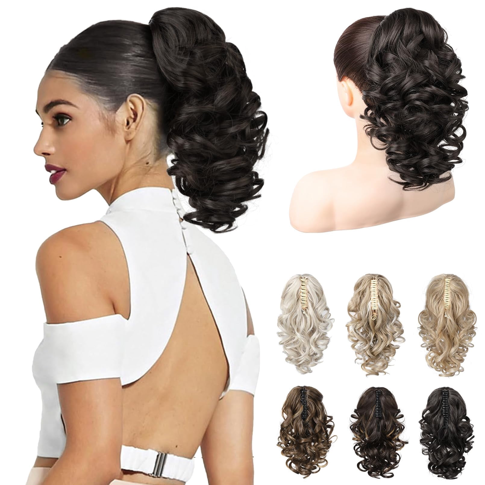 12" Ponytail Extension Classic Loose Curly Wavy Claw Clip Hairpieces ...