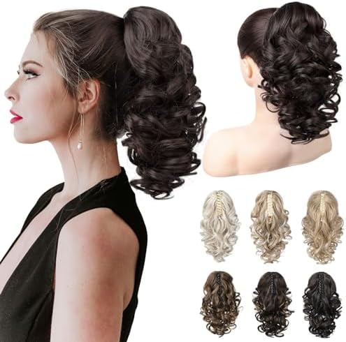 12" Ponytail Extension, Classic Loose Curly Wavy Claw Clip Pony tails ...