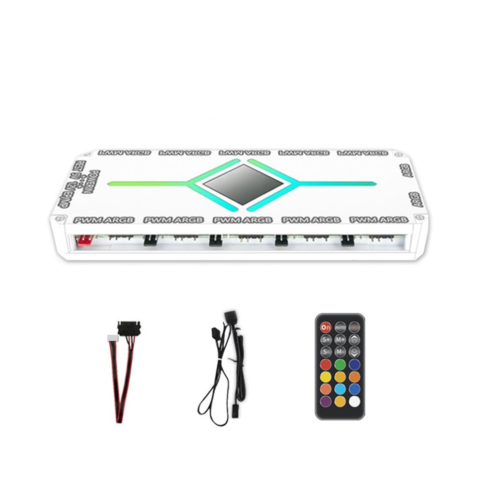12 Port ARGB and 10 Port PWM Fan Hub Controller with Remote Magnetic 5V ...