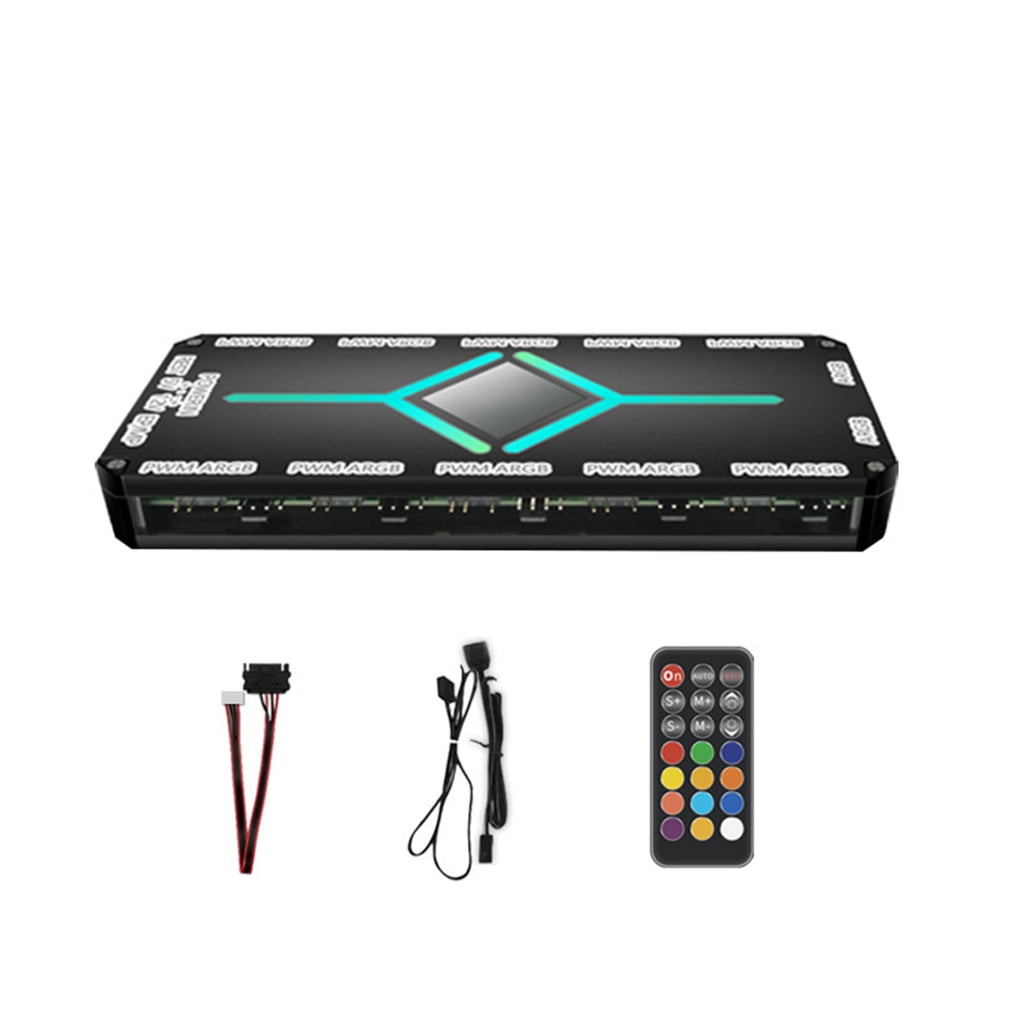 12 Port ARGB and 10 Port PWM Fan Hub Controller with Remote Magnetic 5V ...