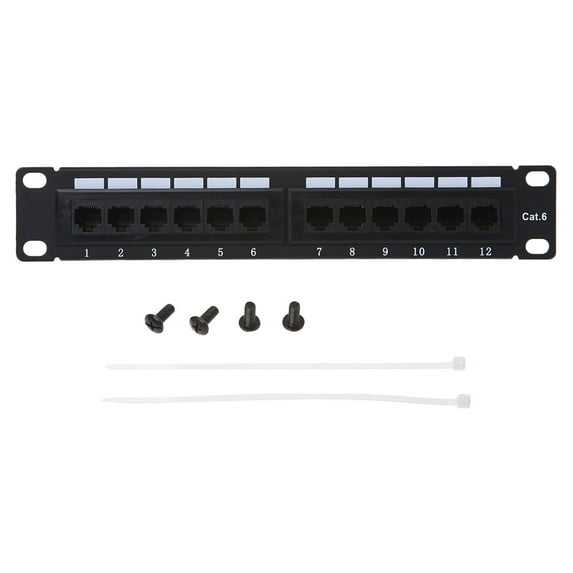 12 Port CAT6 Patch Panel RJ45 Networking Wall Mount Rack Frame ...
