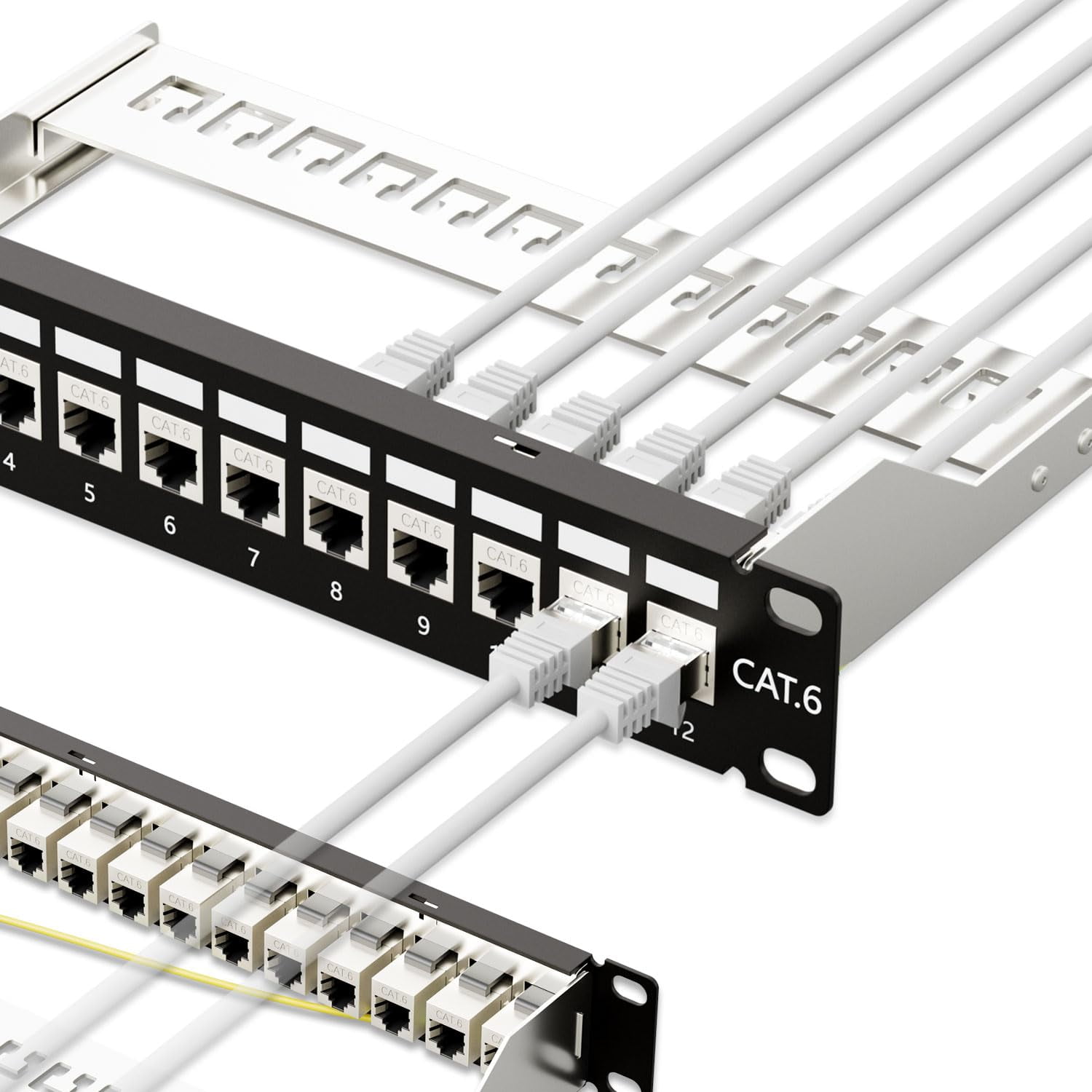 12 Port Patch Panel, Rj45 Through Coupler Cat6 Patch Panel Stp Shielded ...