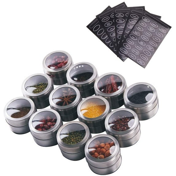 12 Powerful Magnetic Spice Tins- Stainless Steel Spice Storage ...