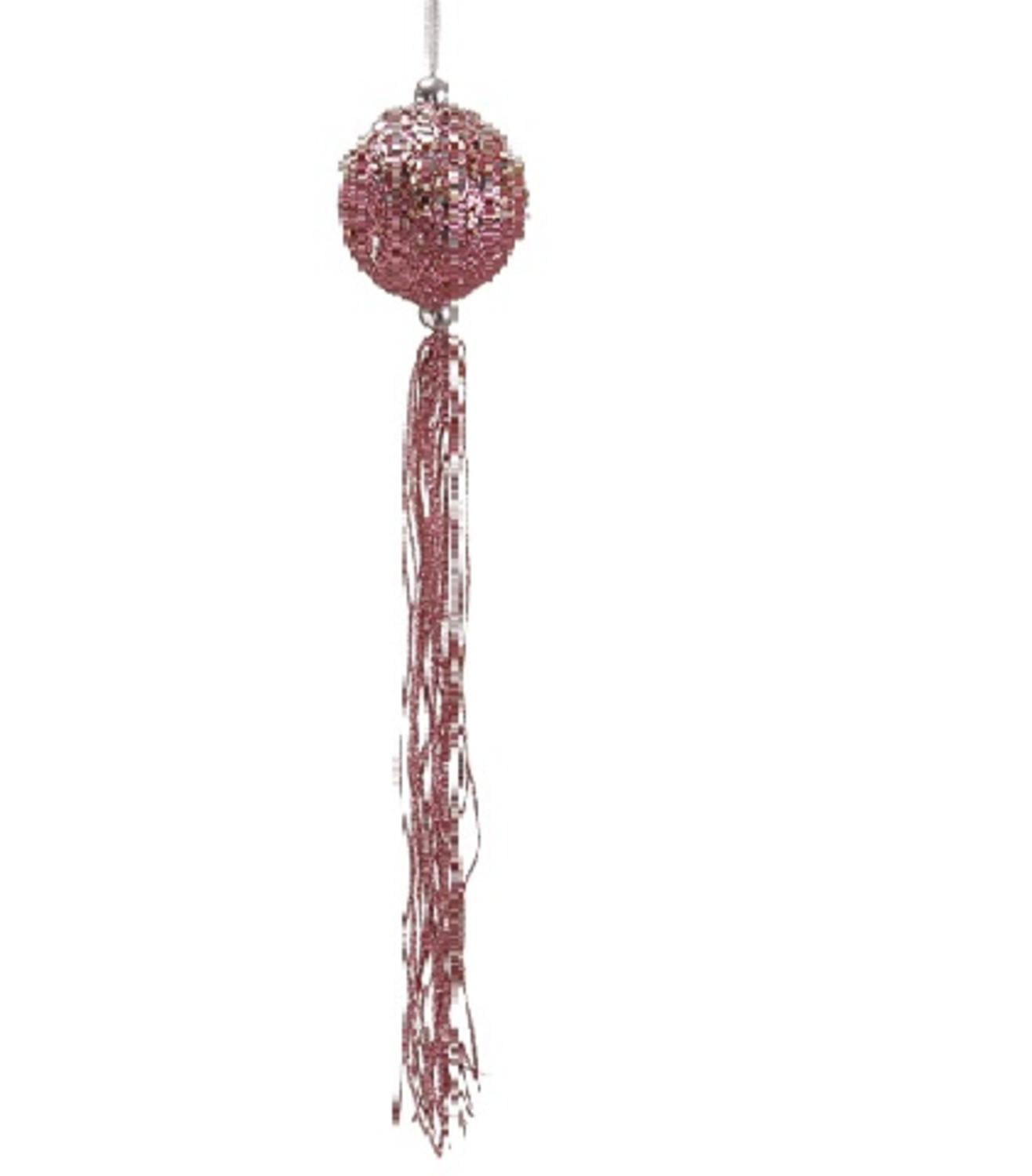 12" Pretty in Pink Glitter Christmas Ball Ornament with Tassels and ...