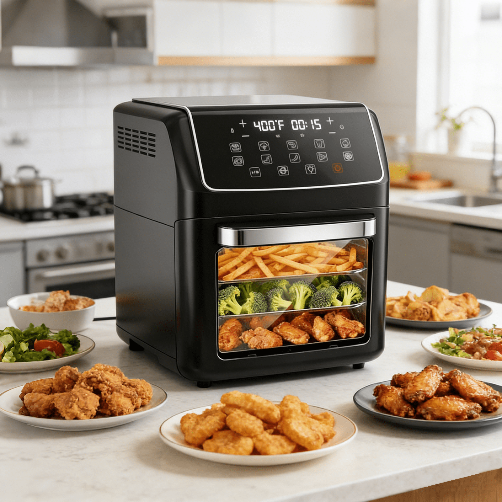 12 QT Air Fryer Toaster Oven, View Windows and Timer with 10 Preset ...