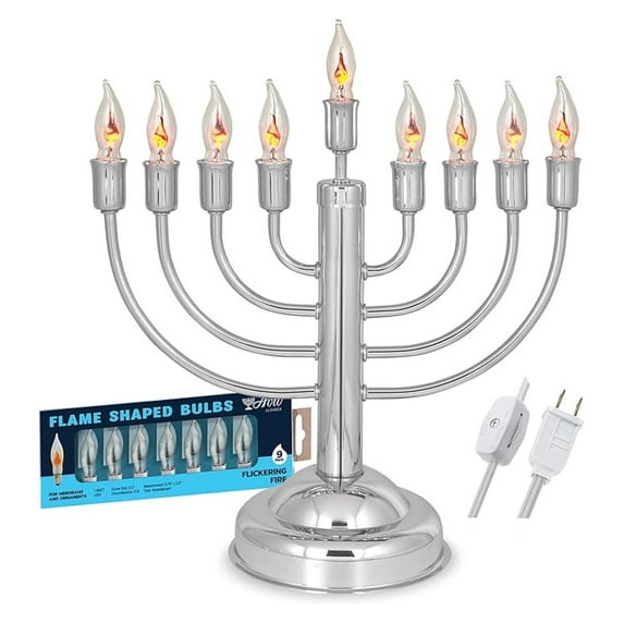 12" Quality Chanukah Menorah Round Base Highly Polished Plated Electric ...