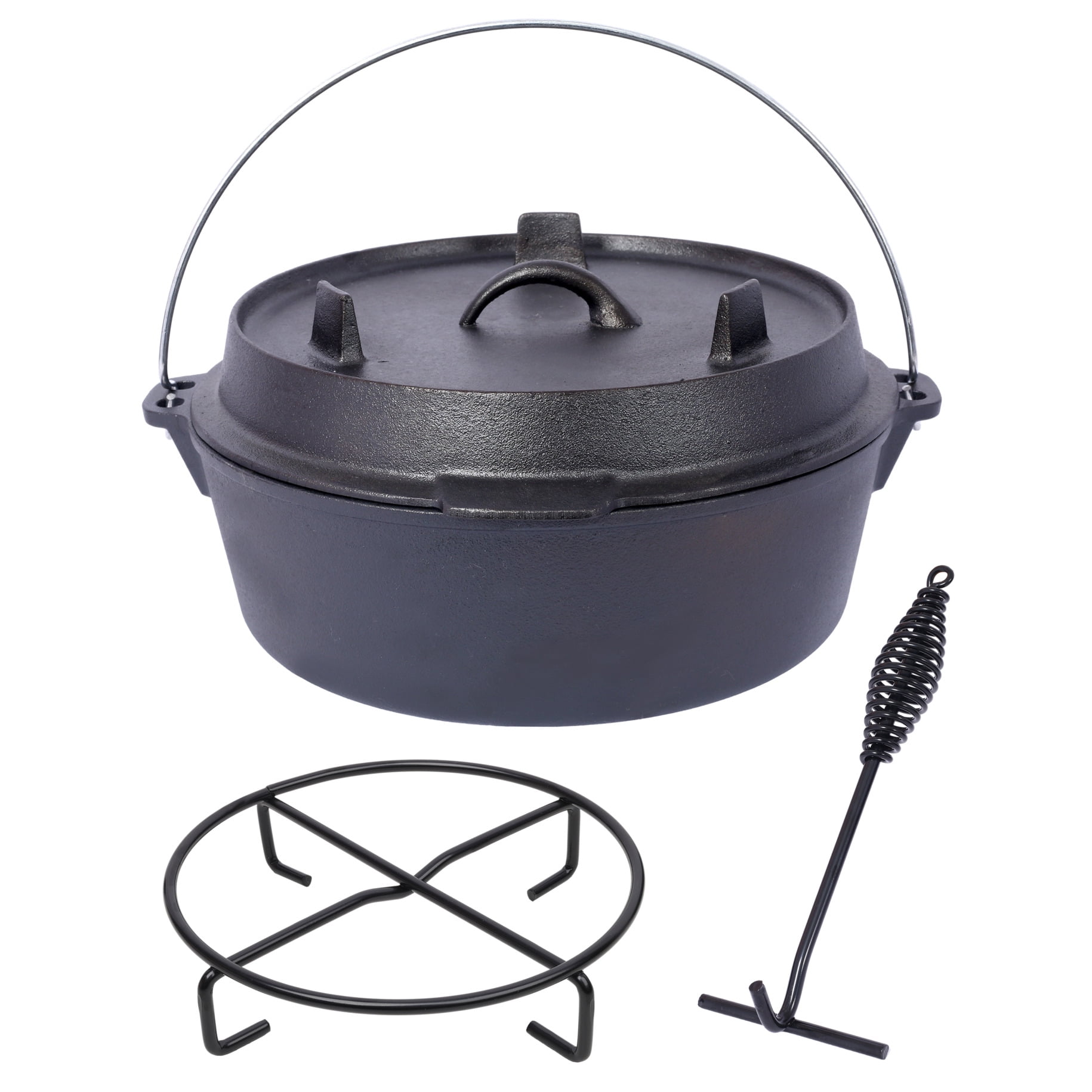 12 Quart Cast Iron Dutch Oven with Lid and Iron Pot Rack, Outdoor ...