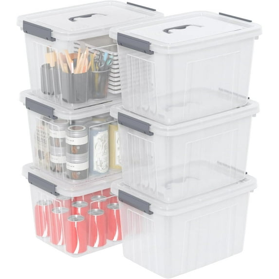 12 Quart Clear Plastic Box with Lid, Latching Container with Handle, 6 ...