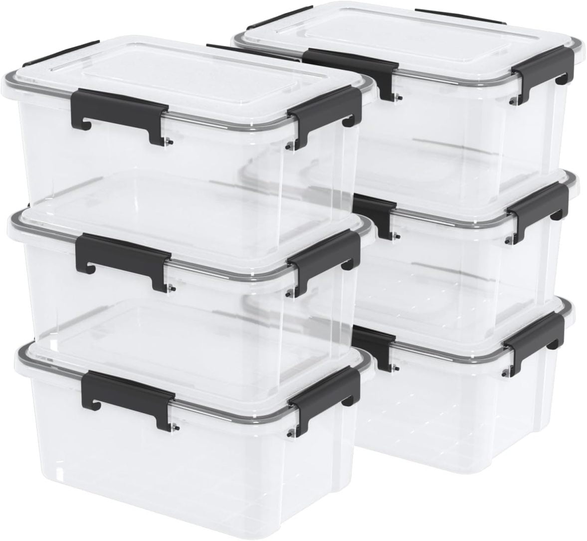 12 Quart Clear Plastic Storage Box with Gasket Seal Lid, Set of 6 ...