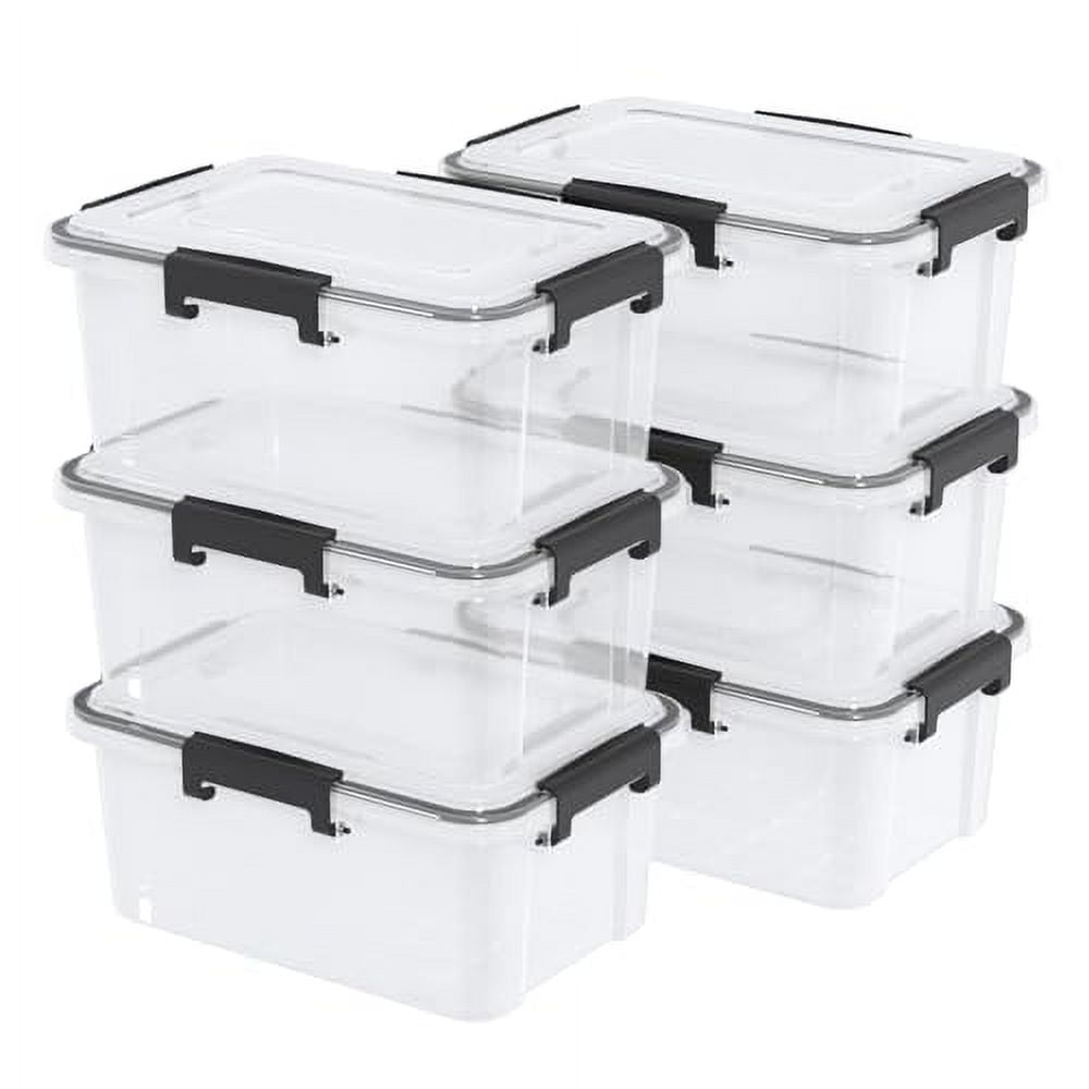 12 Quart Clear Plastic Storage Box with Gasket Seal Lid, Set of 6 Stackable Plastic Storage Bins ...