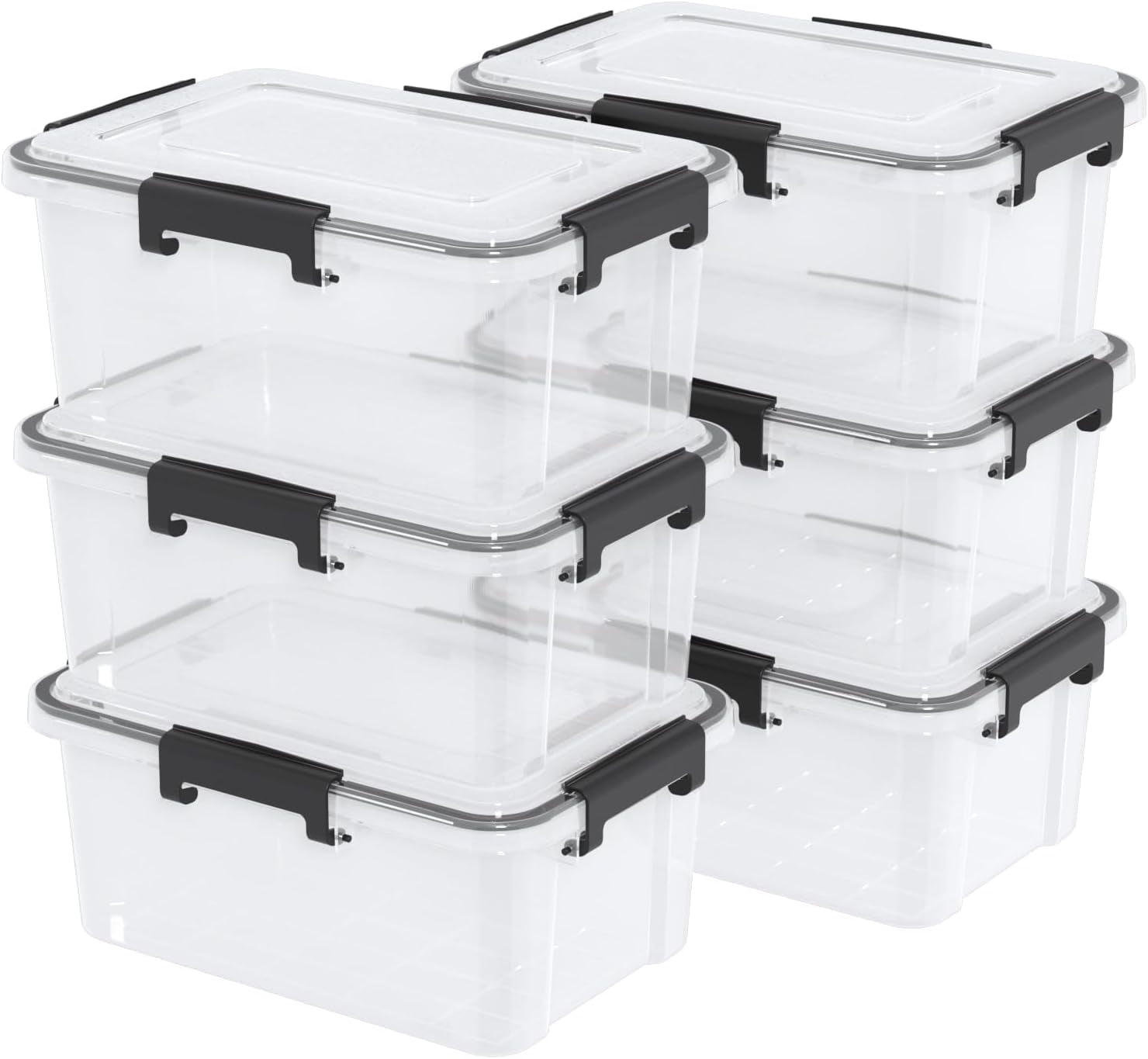12 Quart Clear Plastic Storage Box with Gasket Seal Lid, Set of 6 Stackable Plastic Storage Bins ...