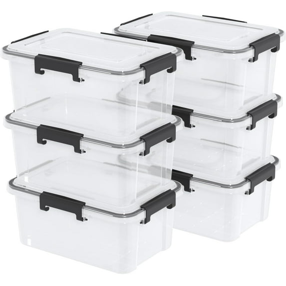 12 Quart Clear Plastic Storage Box with Gasket Seal Lid, Set of 6 ...