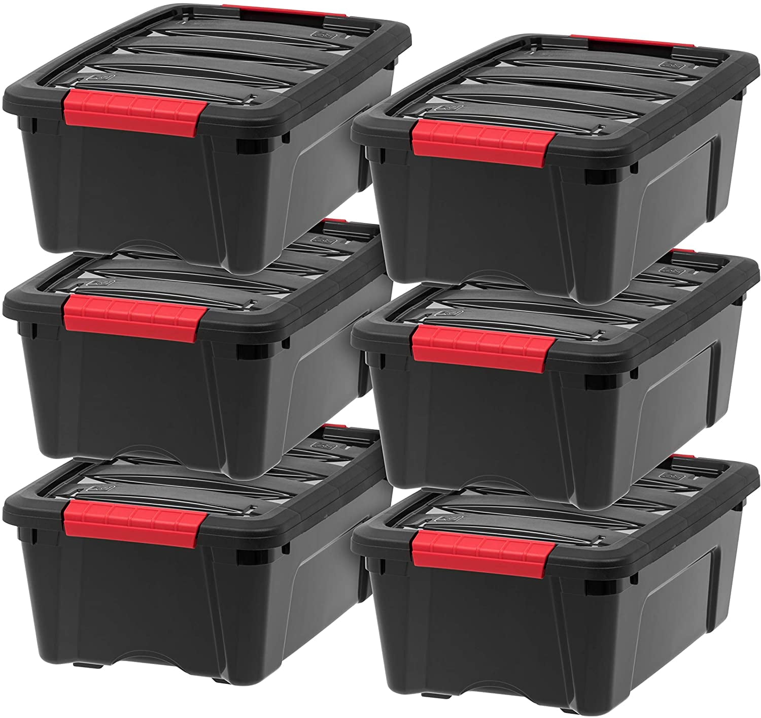 12 Quart Hard Plastic Stack and Pull Closet Black Storage Box with ...