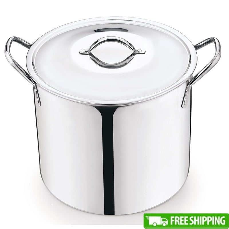 12 Quart Stainless Steel Stock Pot with Metal Lid Stay Cool Handles ...