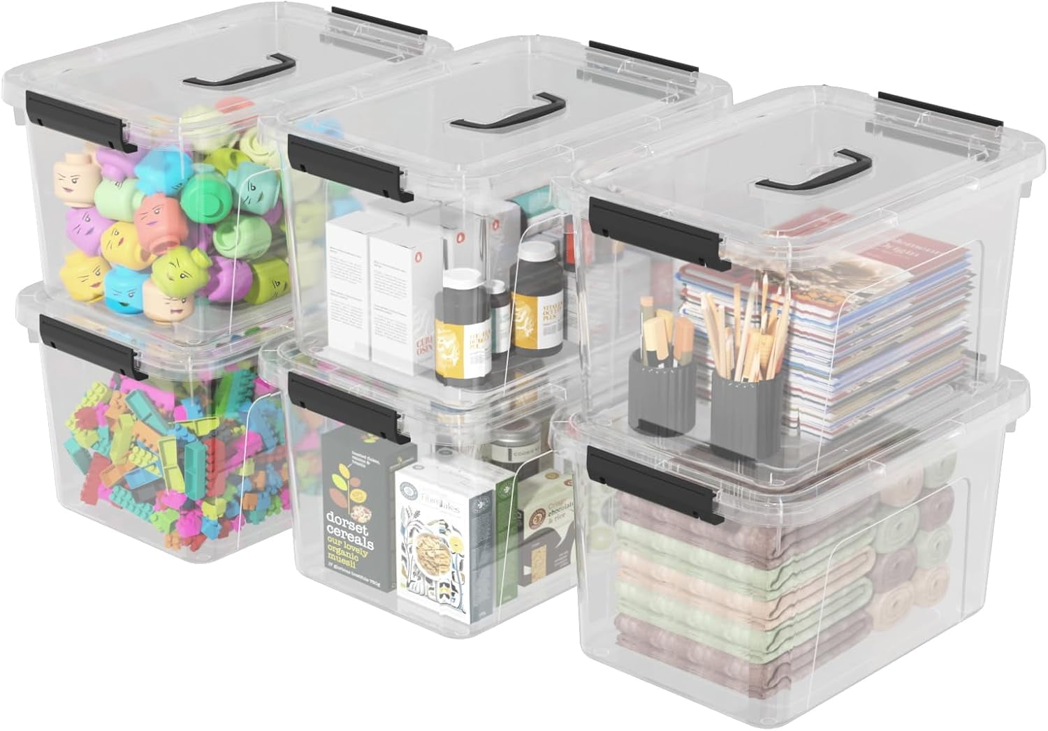 12 Quarts Clear Tote Boxes, Plastic Storage Bins with Lids and Handles ...