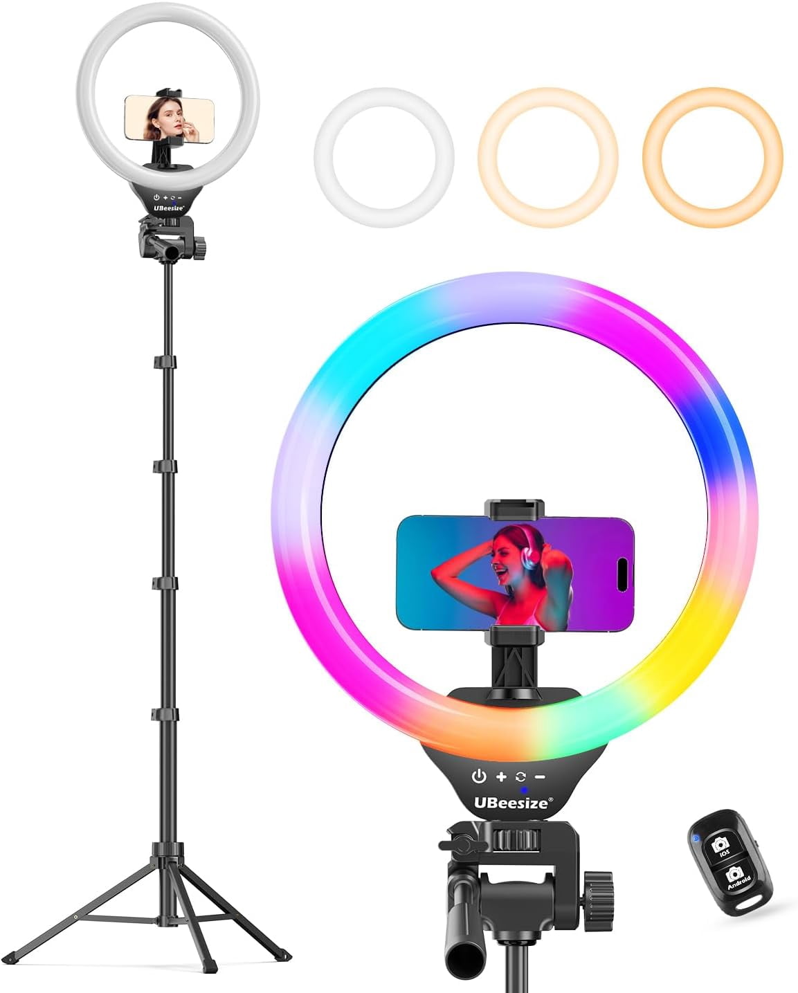 12'' RGB Selfie Ring Light with 62’’ Tripod Stand for Video Recording ...