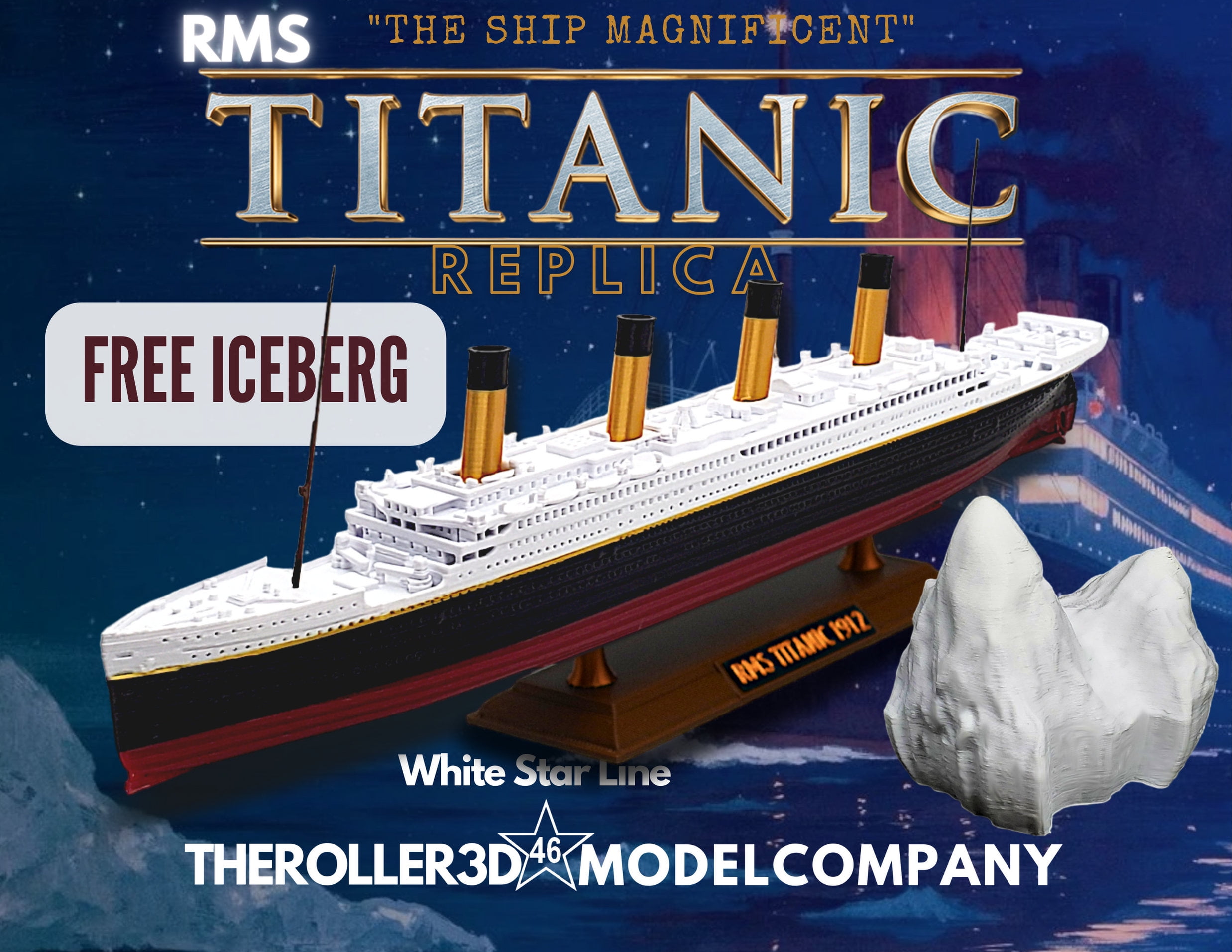 12" RMS TITANIC Model with Iceberg and Stand 2019 Design by TheRoller3d ...