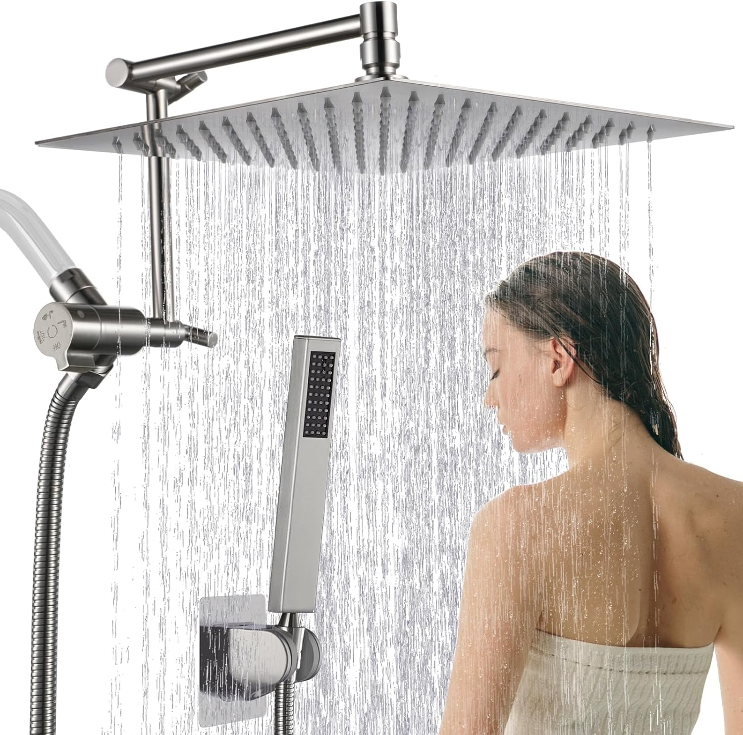 12" Rain Shower with Handheld Combo, 4 Settings Shower Diverter with ...