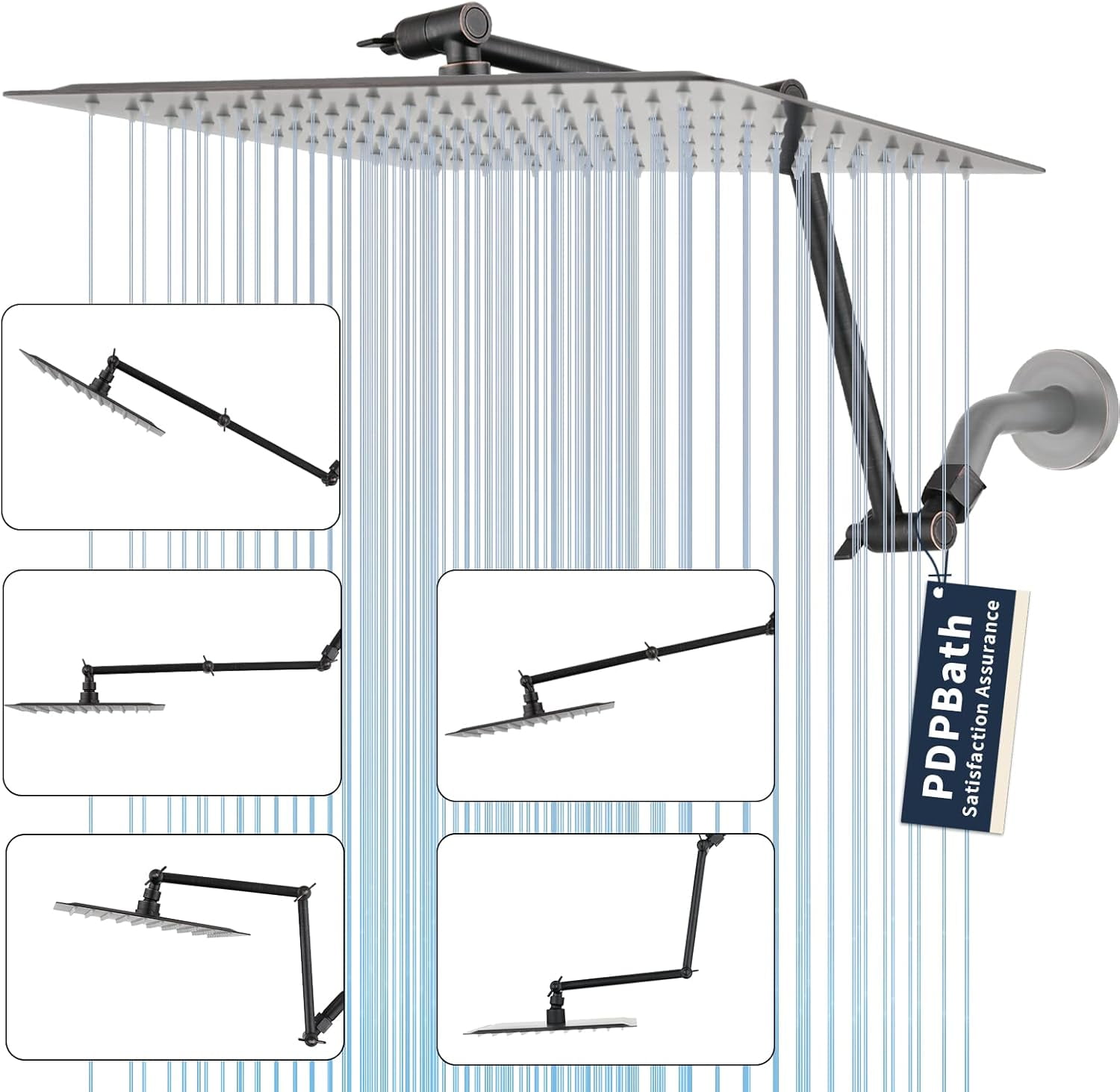 12" Rain Shower Head with 16" Upgrade Flexible Extension Arm, 304 ...