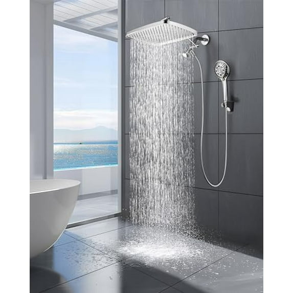 12'' Rain Shower Head with Extension Arm - Dual Shower Heads with 8 ...