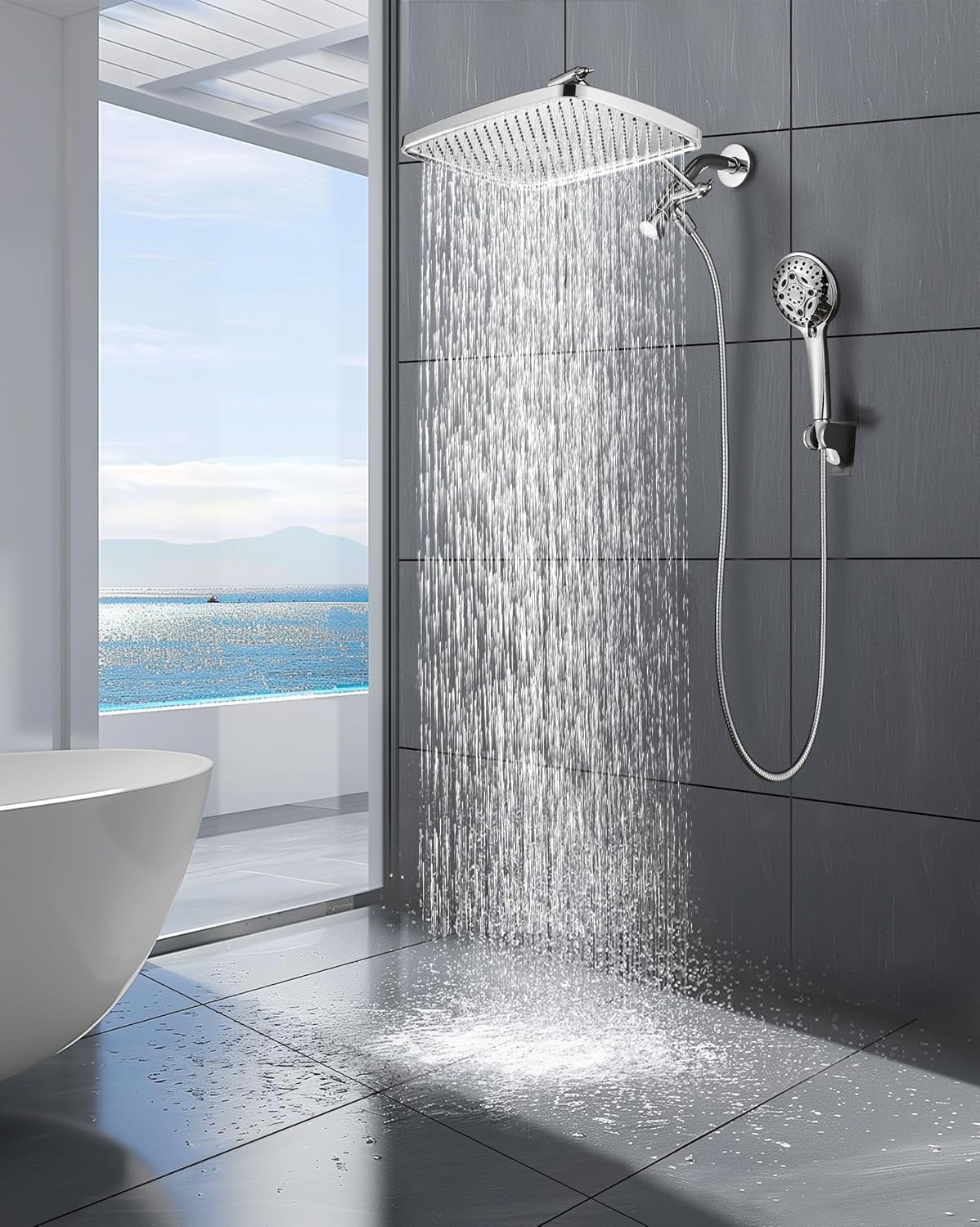 12'' Rain Shower Head with Extension Arm - Dual Shower Heads with 8 ...