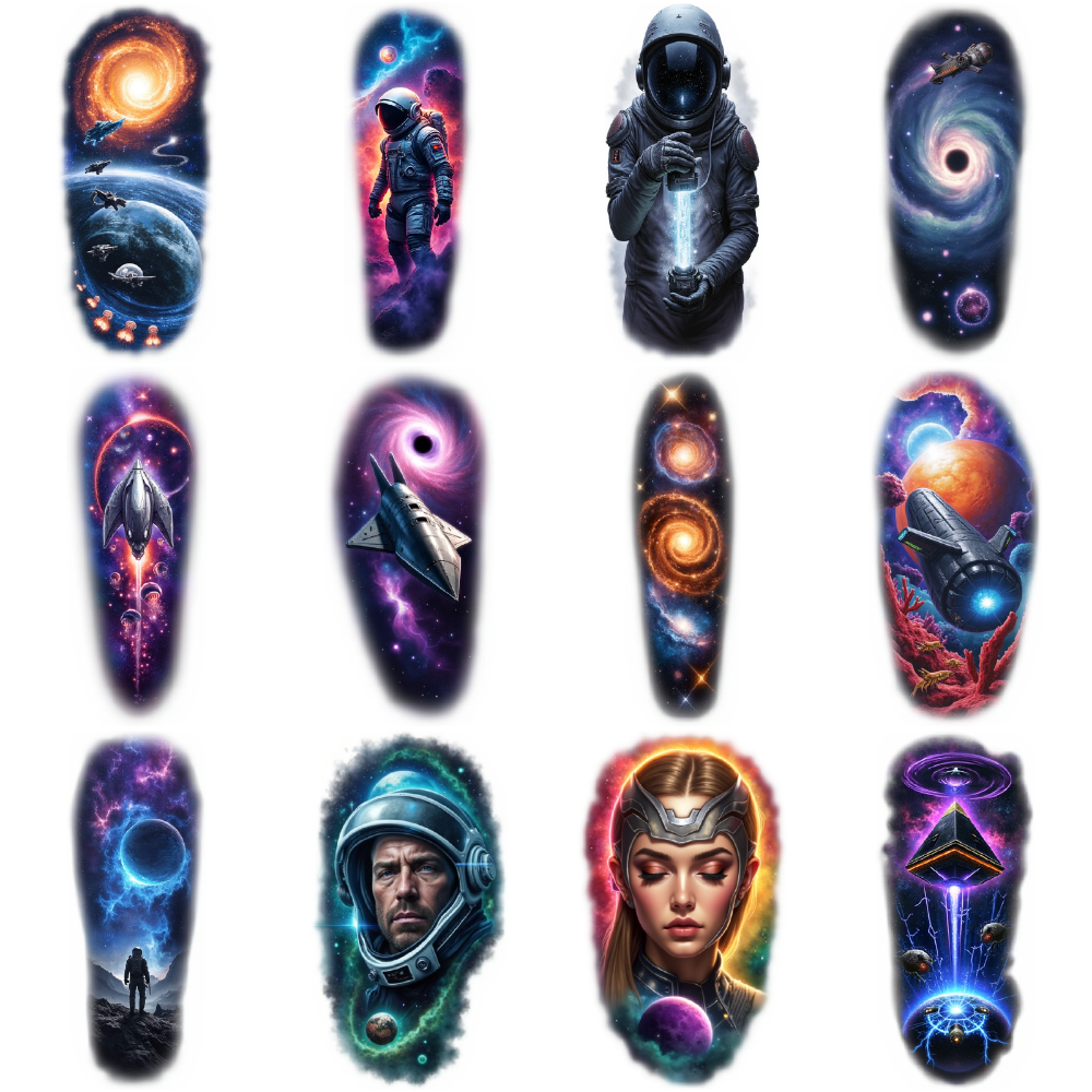 12 Realistic Temporary Tattoos Waterproof Long Lasting Body Stickers Universe Astronaut Nebula ...