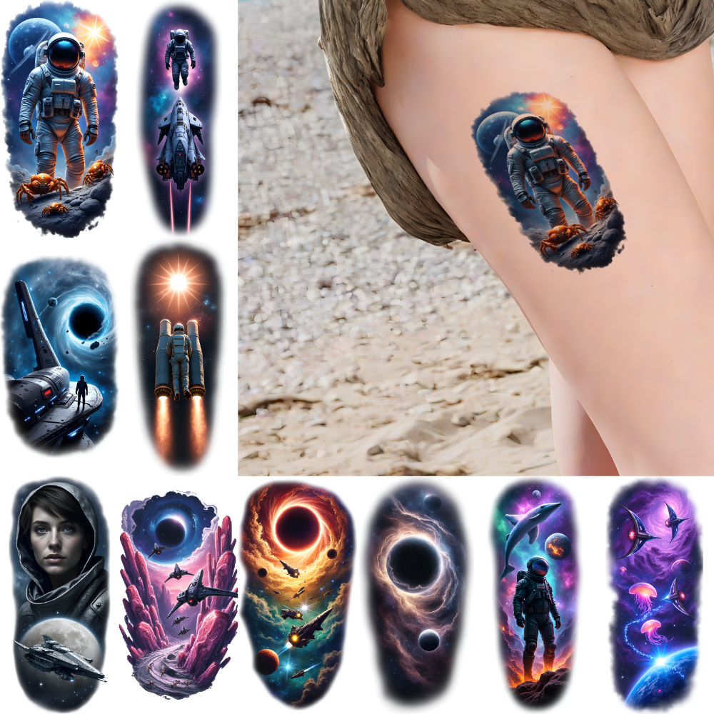 12 Realistic Temporary Tattoos Waterproof Long Lasting Body Stickers Universe Spaceman Nebula ...