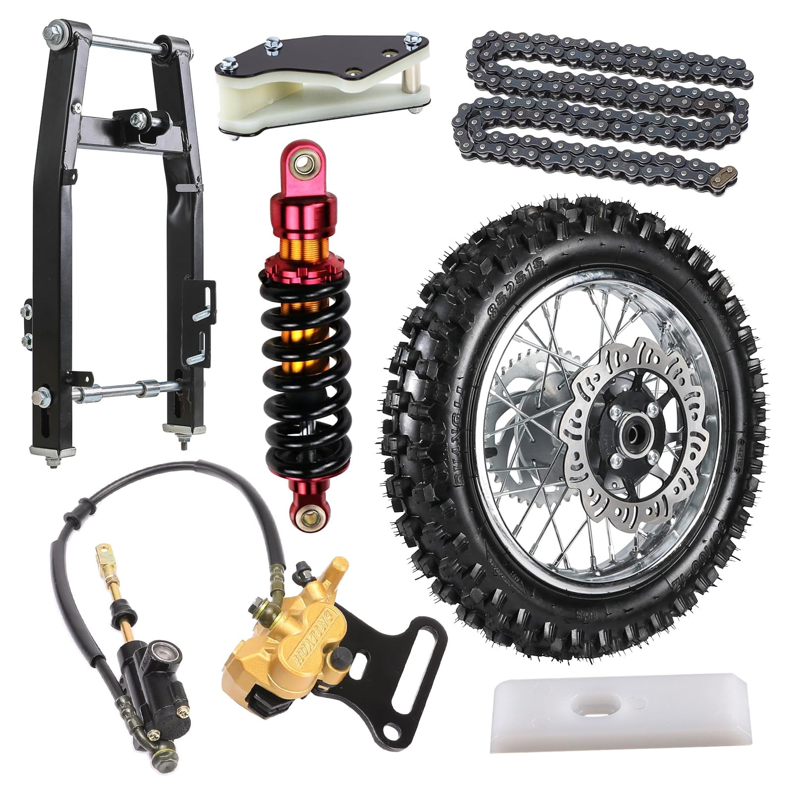 12" Rear Wheel 80/100-12 Tire Tube Rim Disc Brake Assembly + Swing Arm +420 Chain Sprocket ...