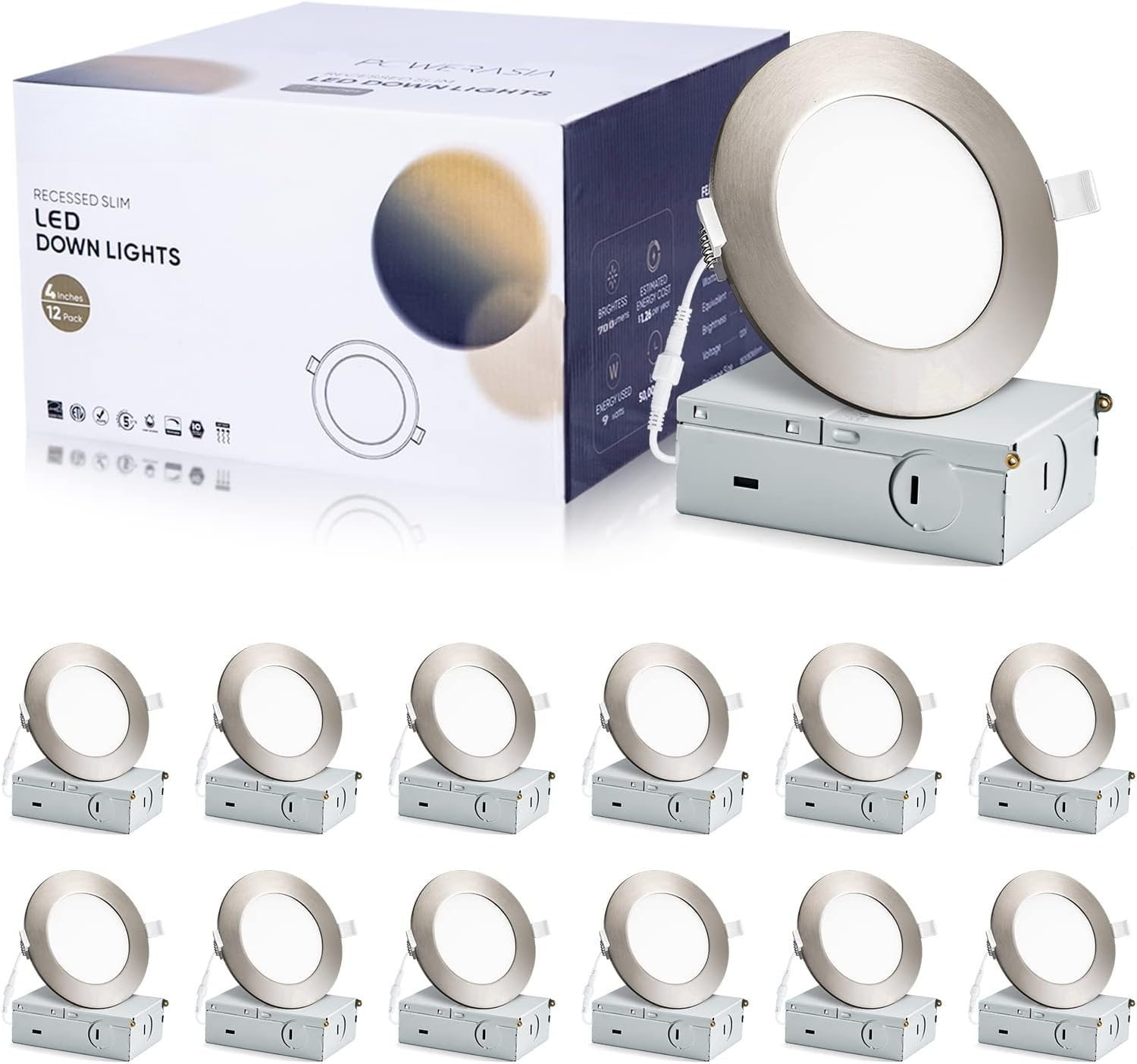 12 Recessed Lighting 4 Inch with Junction Box, 5CCT 4 Inch Brushed ...
