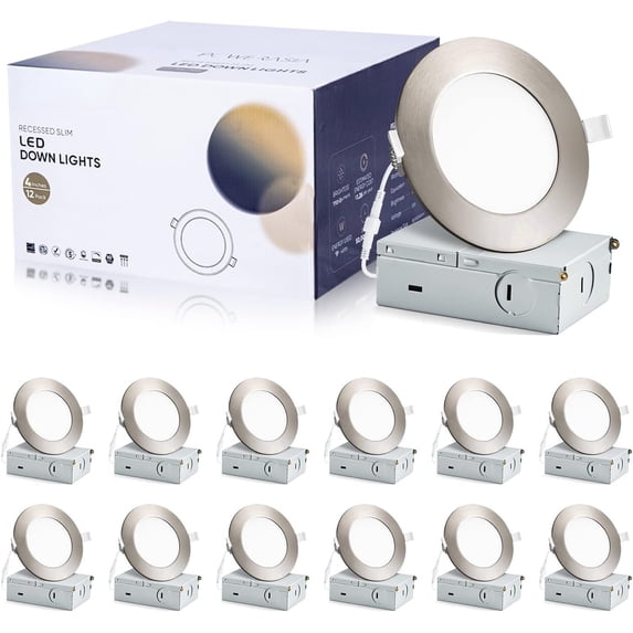 12 Recessed Lighting 4 Inch with Junction Box, 5CCT 4 Inch Brushed ...
