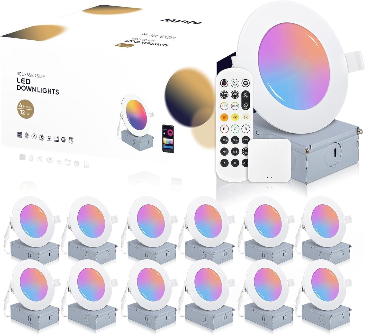 12 Recessed Lighting 4 Inch, -Thin Recessed Lighting 9W 700LM Downlight ...