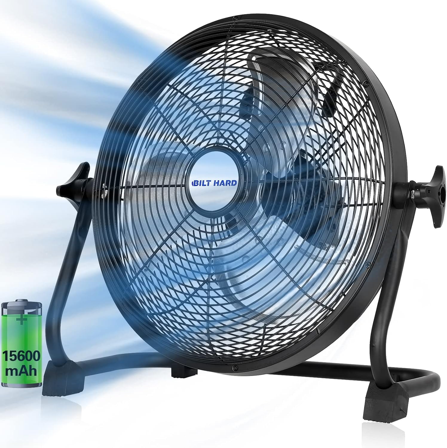 12" Rechargeable Battery Operated Outdoor Floor Fan, 15600mAh Battery ...