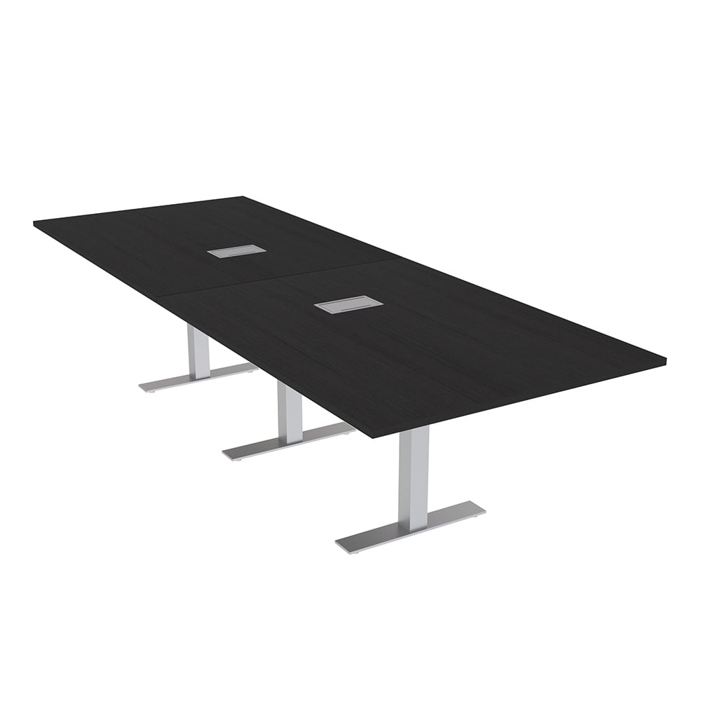 12' Rectangular Modular Conference Table Metal T-Bases Power And Data ...