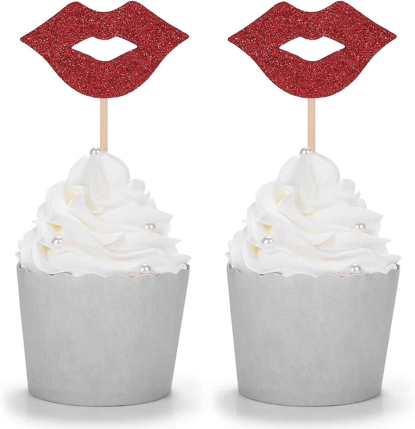 12 Red Lip Cupcake Toppers Bachelorette Party Picks Hen Night Bridal ...