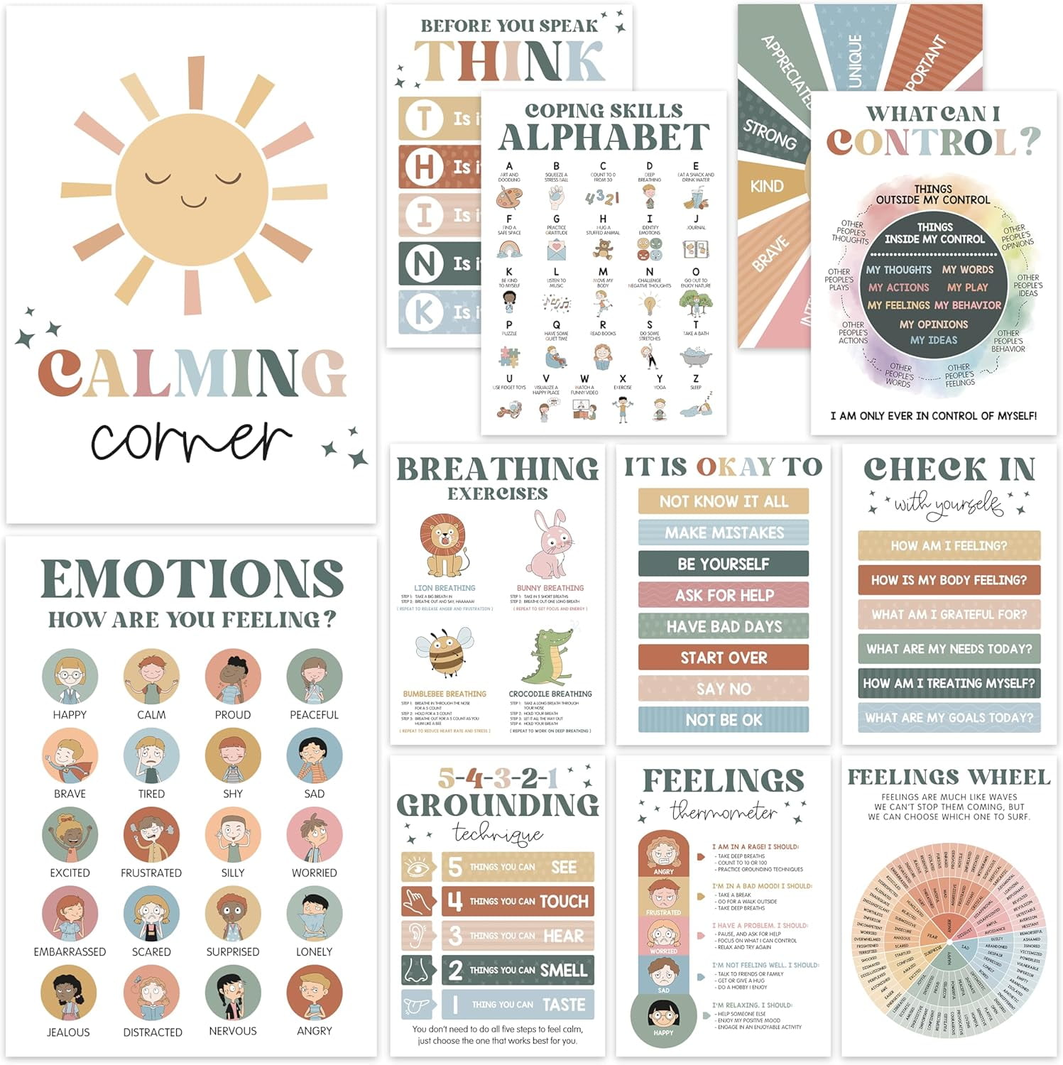 12 Retro Calming Corner Classroom Posters (10x14) - Feelings Wheel ...