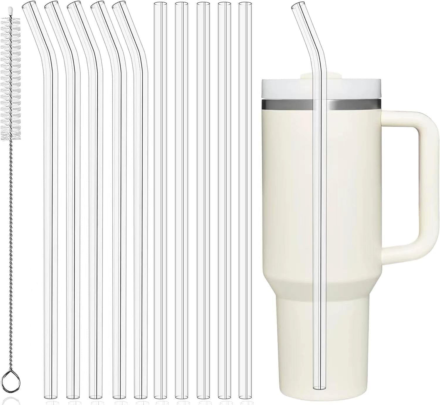 12" Reusable Straws for Stanley 40oz Cup Tumbler, 10-Pack Long Plastic ...
