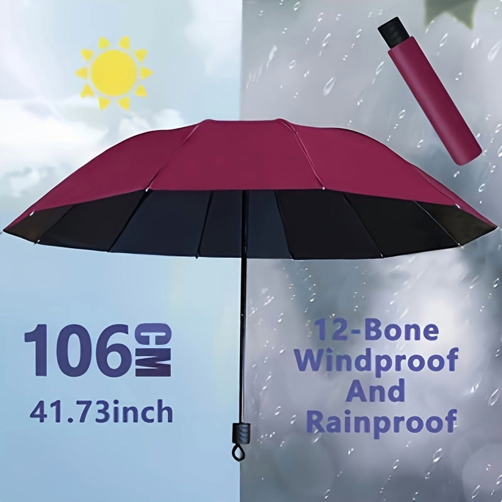 12 Ribs Extra Large Folding Umbrella - Windproof, Automatic ...