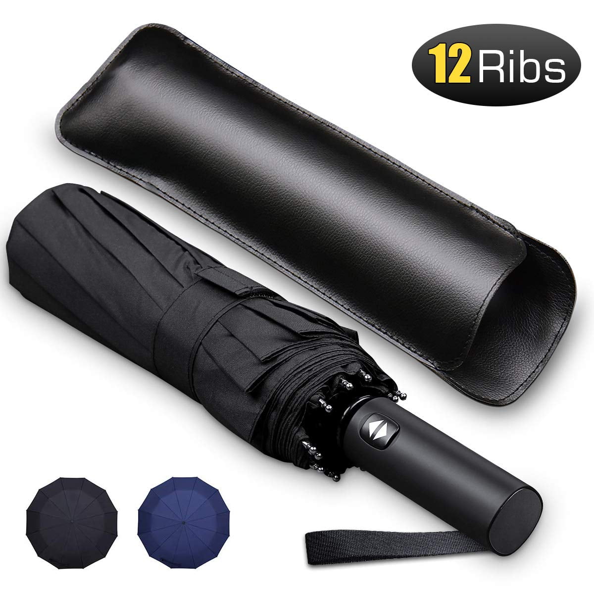 12 Ribs Windproof Travel Umbrella with Teflon Canopy Lengthened Handle ...