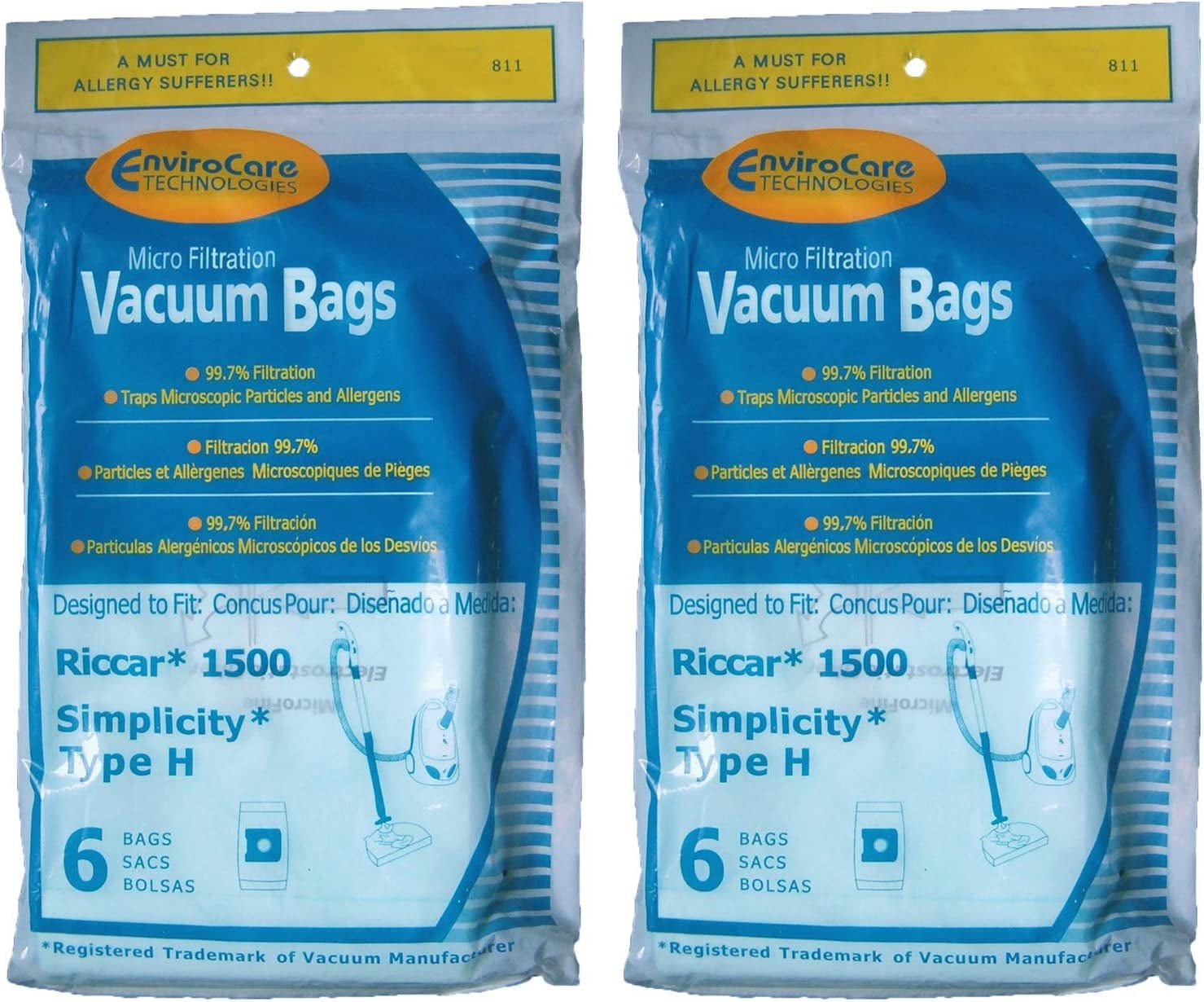 12 Riccar Simplicity Type H Vacuum Bags, Canister Vacuum Cleaners, S13L ...