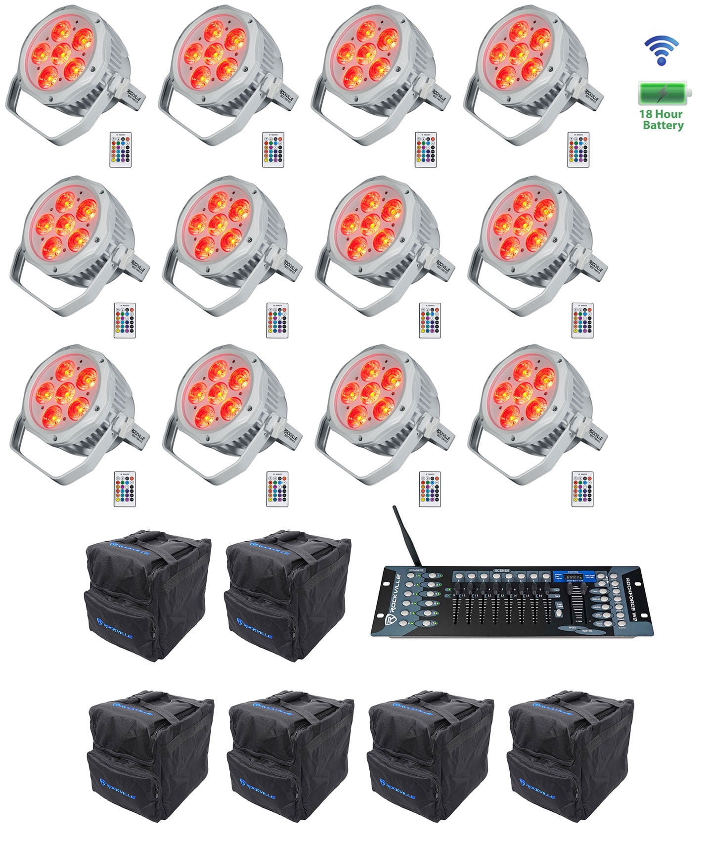 12 Rockville BEST PAR H2O White Water Resistant Lights+Bags+Wireless ...
