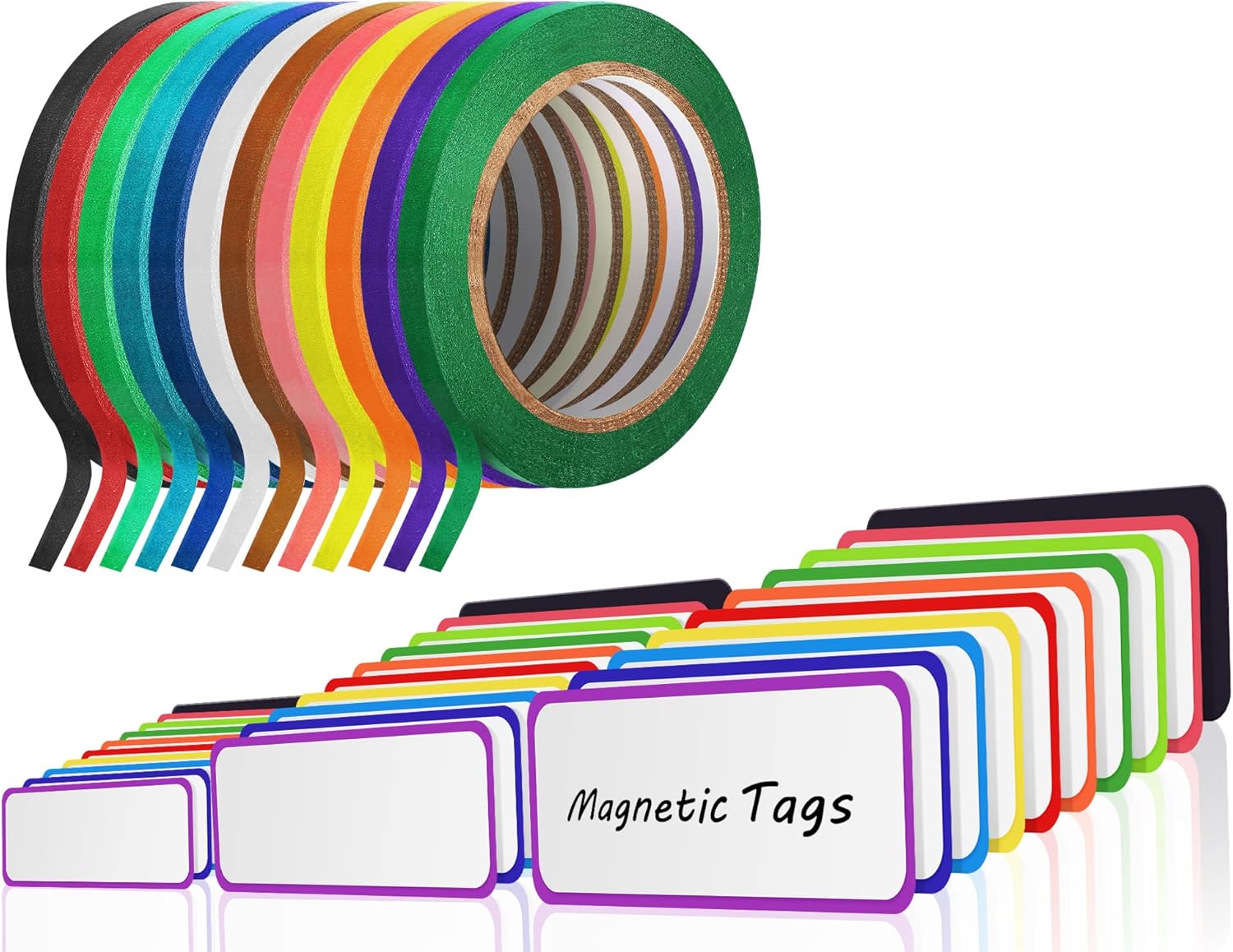 12 Roll 1/8 Whiteboard Thin Tape with 54 Magnetic Dry Erase Label Name ...