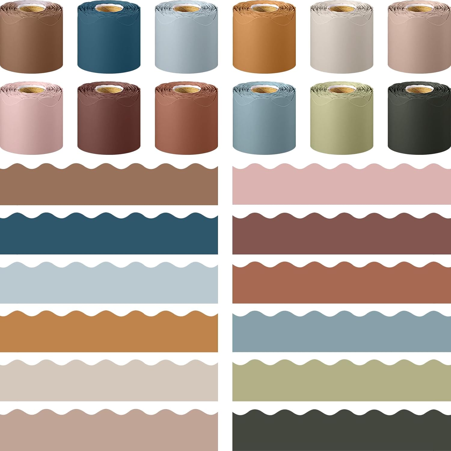 12 Roll 630 Ft Colorful Bulletin Board Borders Bulk Scalloped Rolled ...