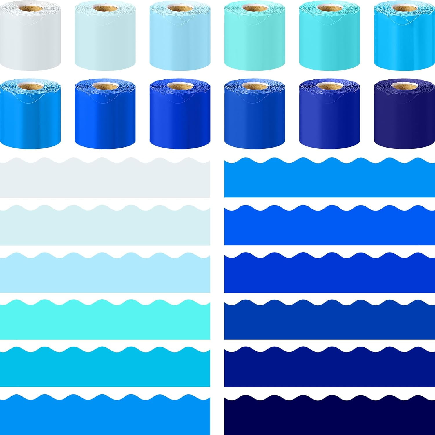 12 Roll 630 Ft Colorful Bulletin Board Borders Bulk Scalloped Rolled ...